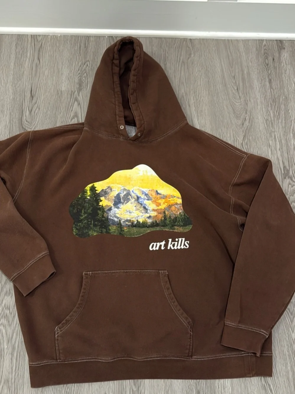 anthem moments | Shirts | Brown Graphic Mountain Hoodie With Art Kills ...